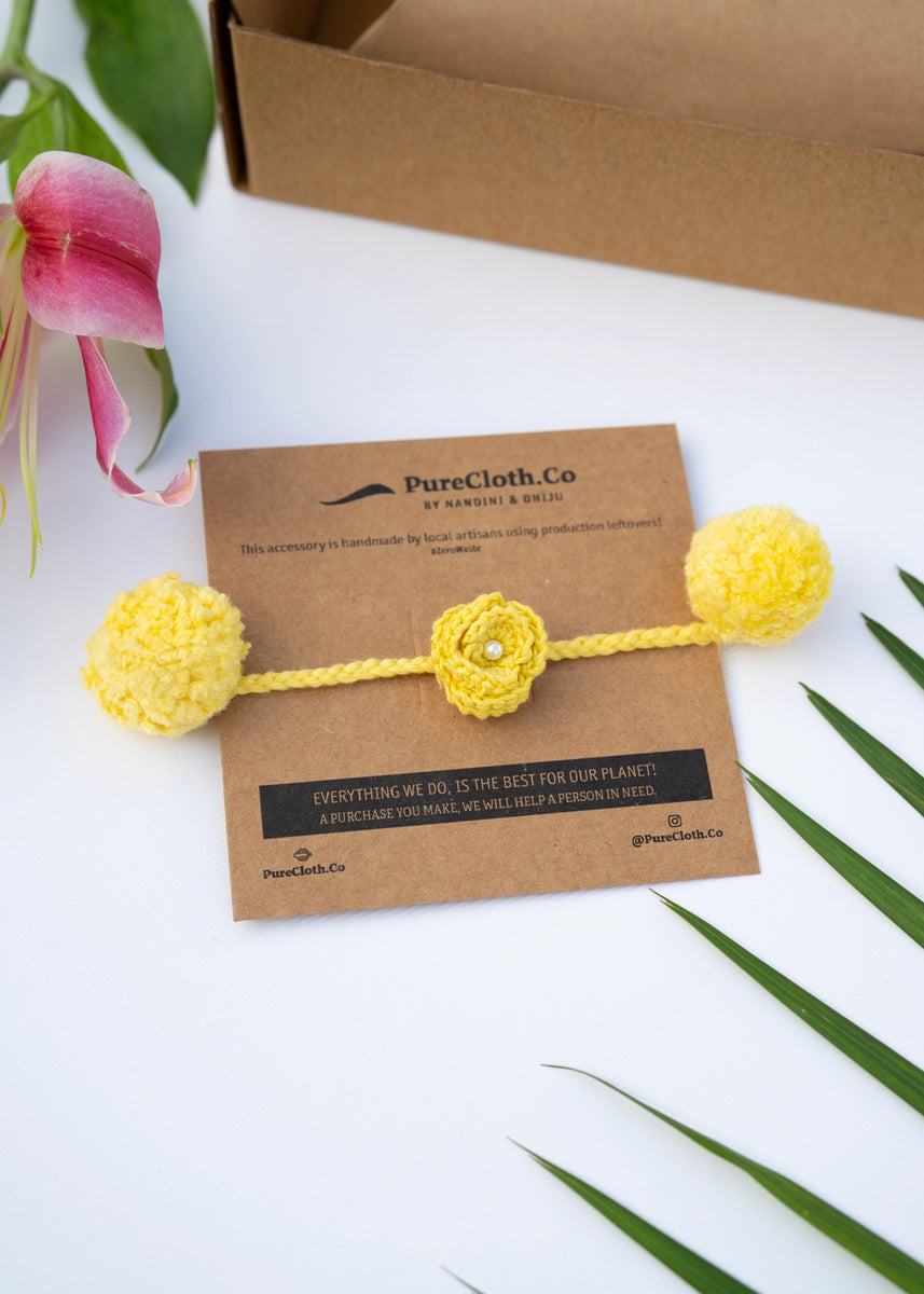 Handmade Crochet Flower Rakhi for Infants and Kids | Yellow – PureCloth.Co