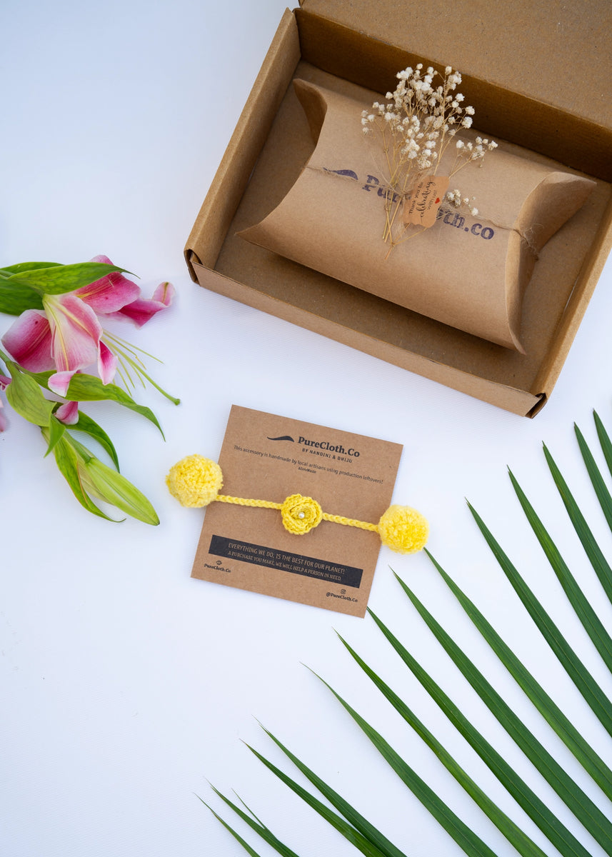 Handmade Crochet Flower Rakhi for Infants and Kids | Yellow – PureCloth.Co
