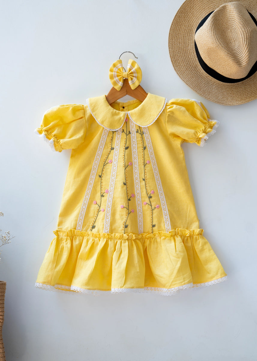 Lace Dress for Girls | Cotton | Yellow – PureCloth.Co